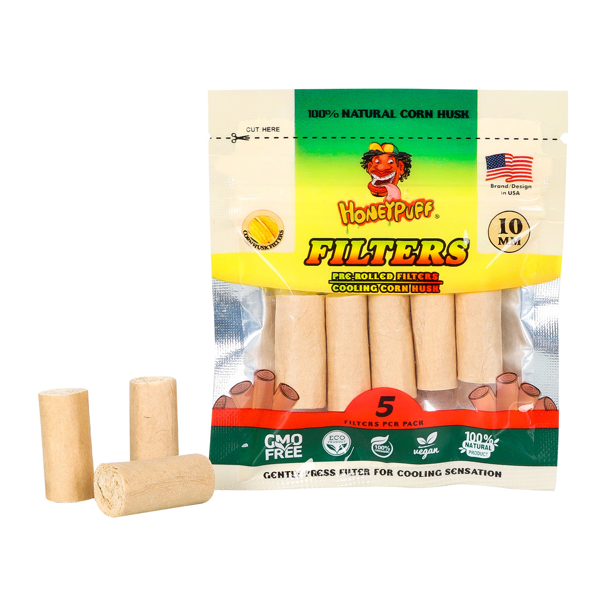 HONEYPUFF Corn Husk Filter Tips, Organic Pre Rolled Tips, Ø 10 Filters
