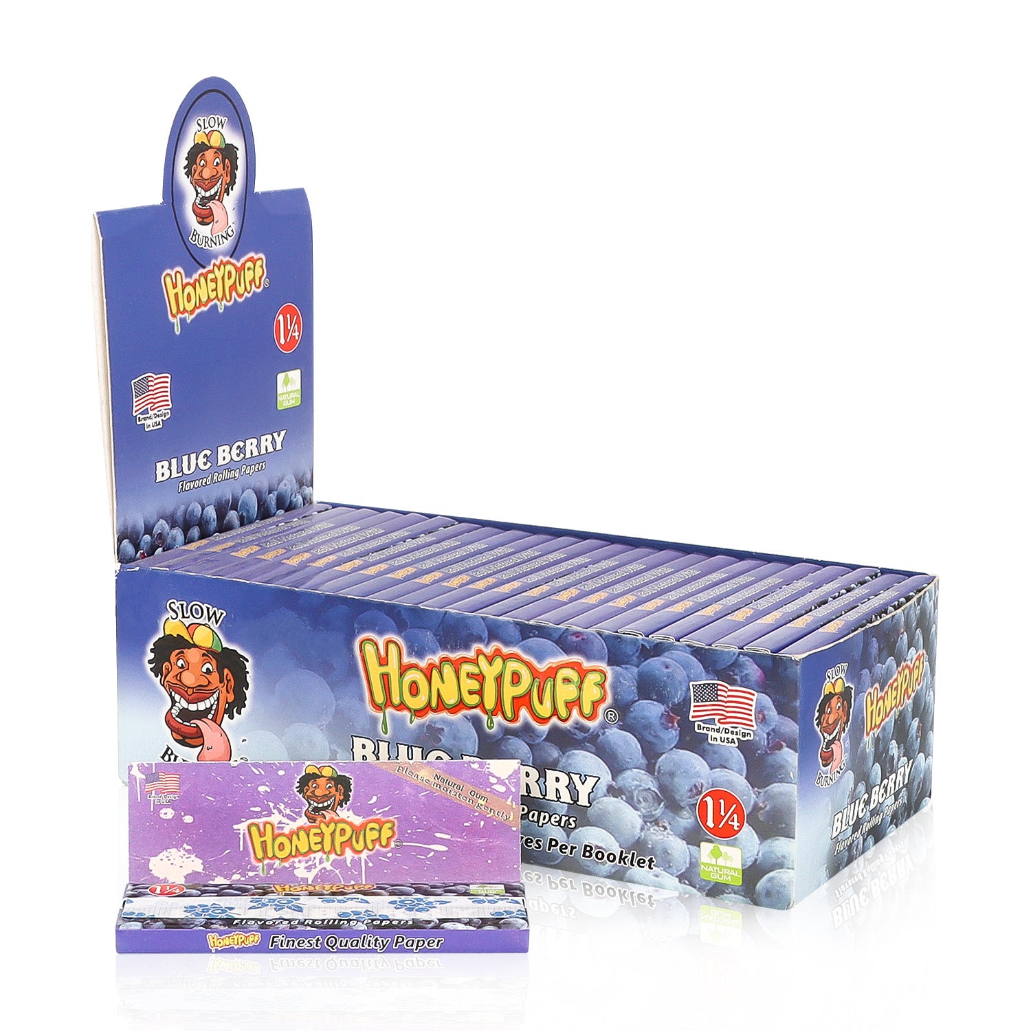 HONEYPUFF 1 1/4 Size Blueberry Flavored Rolling Papers 12 Packs Flavor