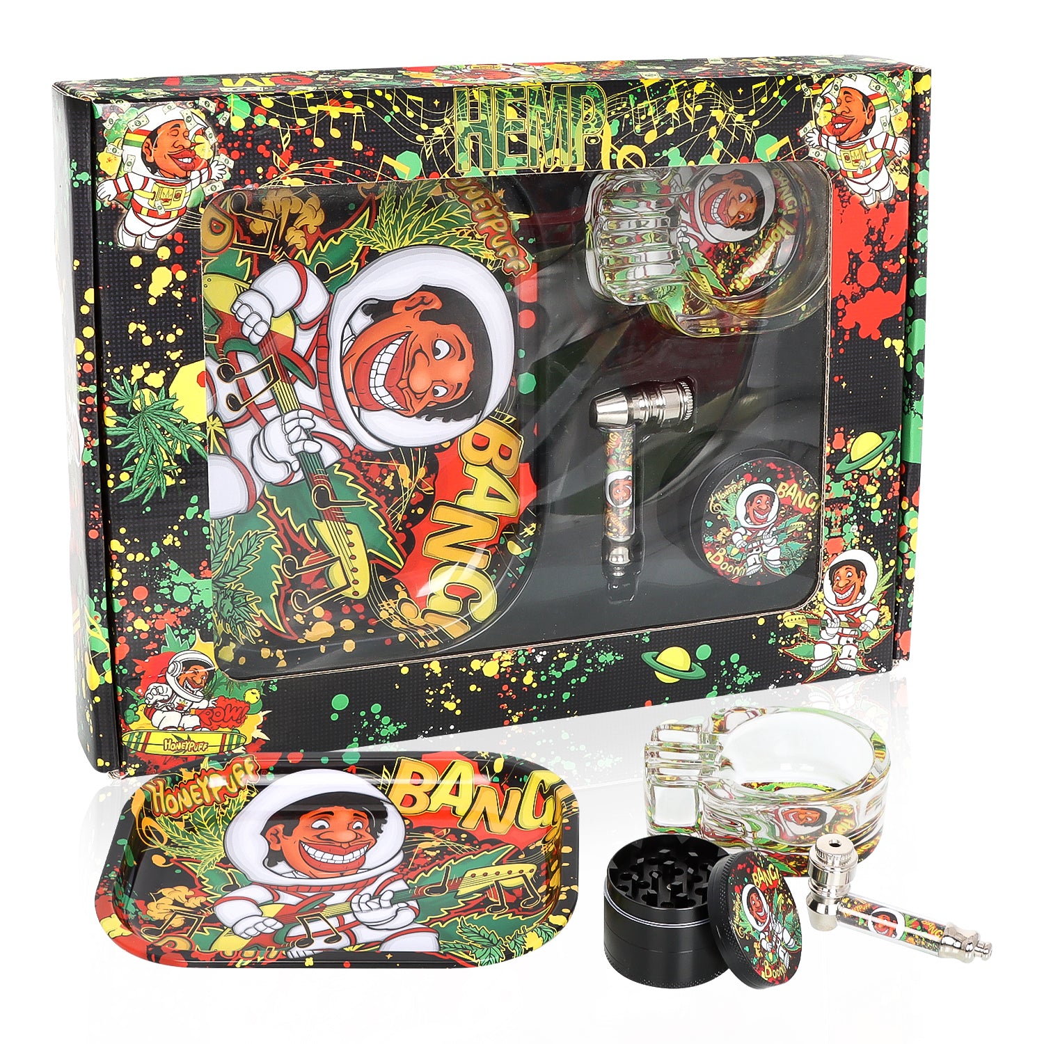HONEYPUFF Rolling Tray Kit, 7” x 5.5 “ Size Metal Tolling Tray, 4 Lay