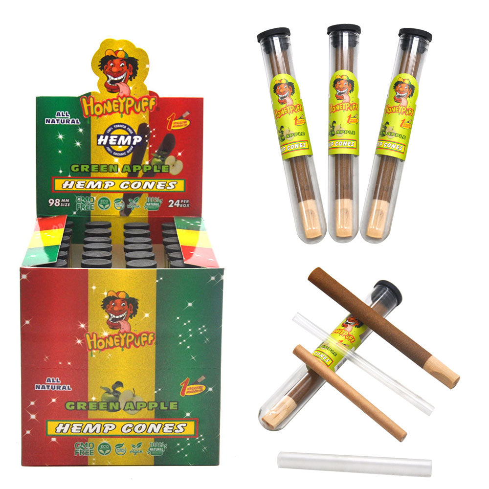 HONEYPUFF 98 mm Green Apple Flavored Pre Rolled Cones, Wood Tips Rolli