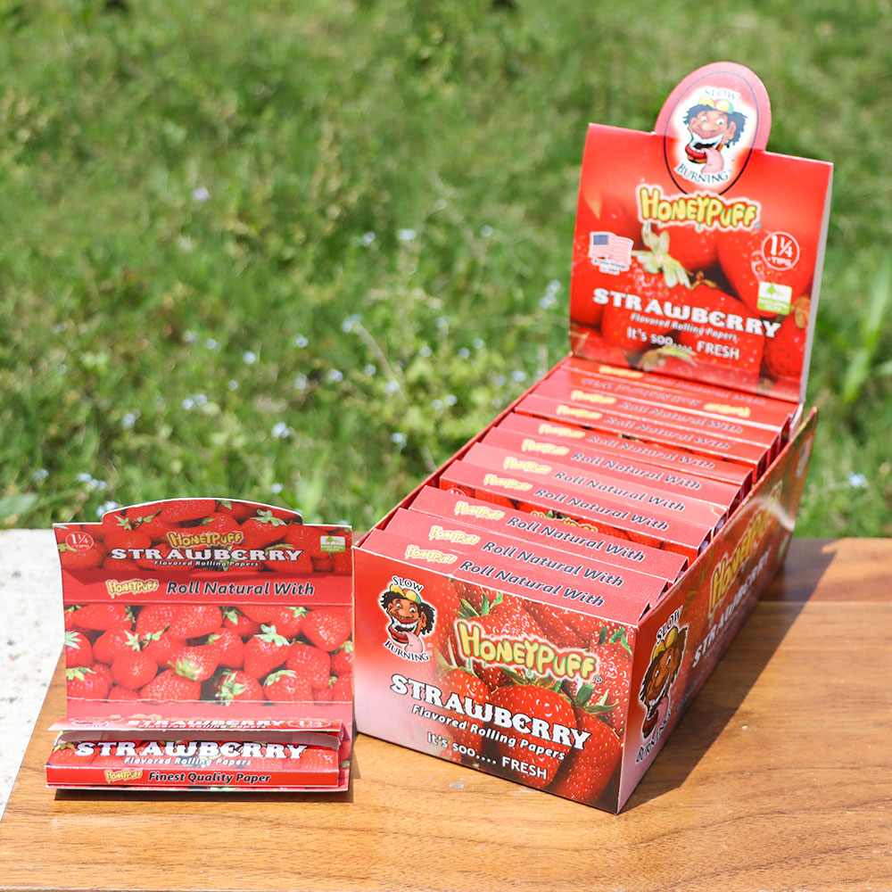 HONEYPUFF 1 1/4 Size Strawberry Flavored Rolling Papers, Slow Burning