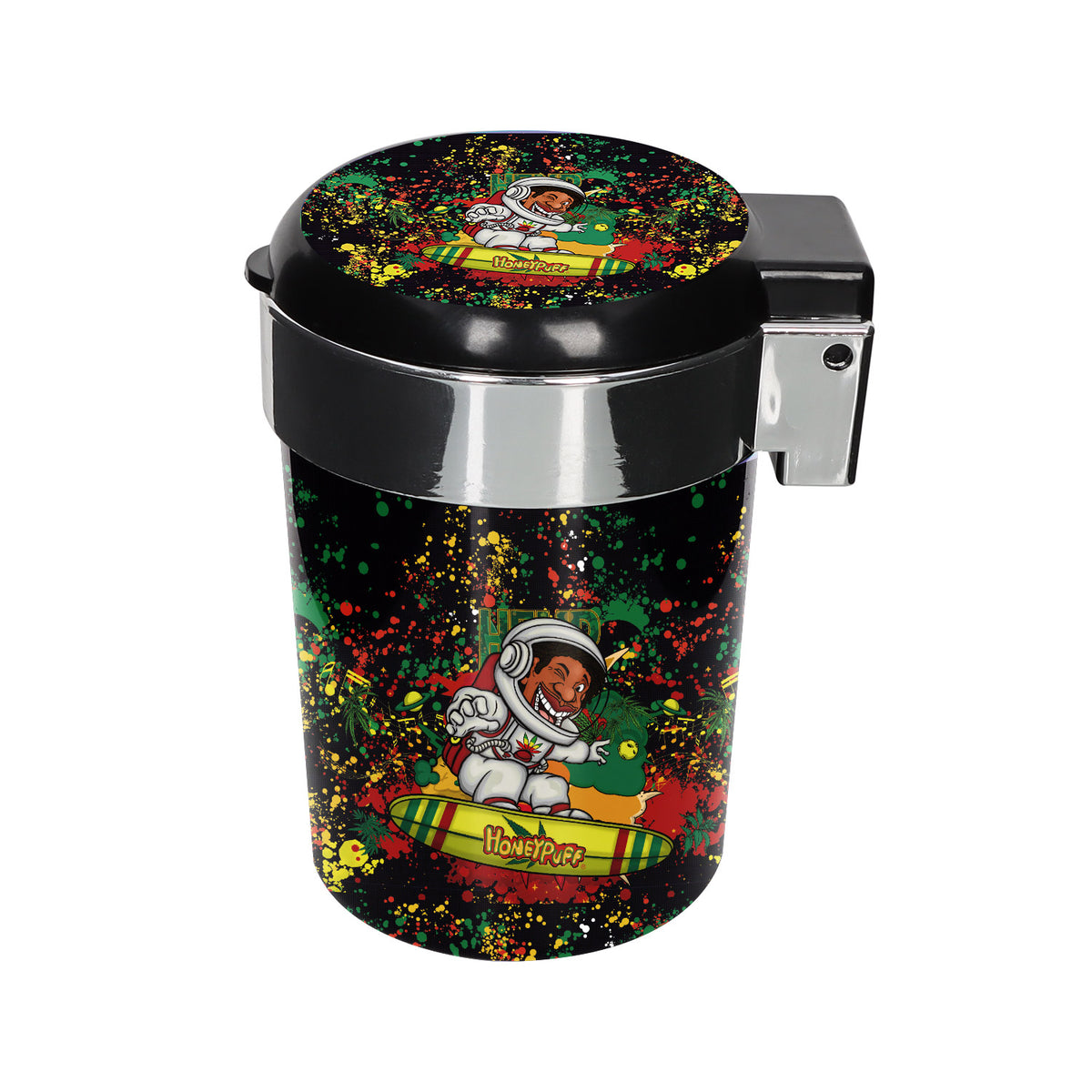 HONEYPUFF Flip Plastic Ashtray, Black Big Storage Jar Ash Tray, Easy C