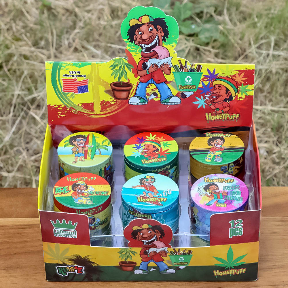 HONEYPUFF 50 mm Zinc Metal Herb Grinder, Rasta Style 4 Lay Smoker Grin